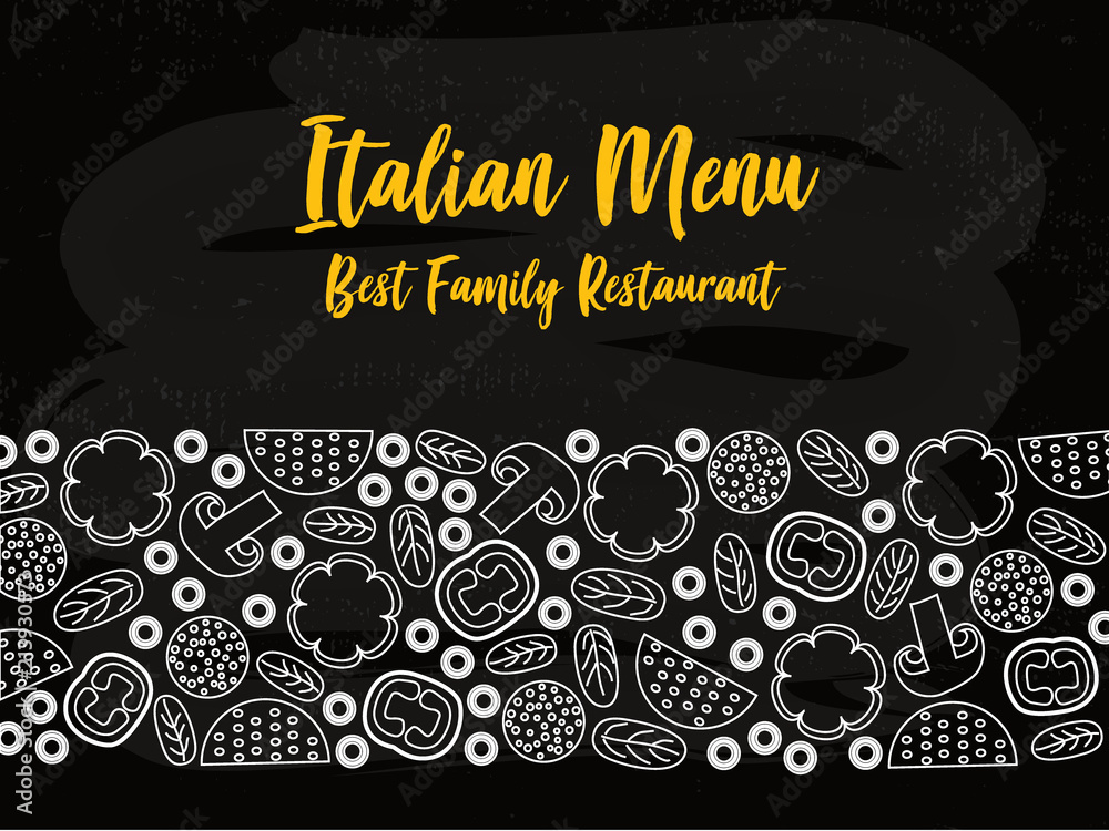 Menu cover typography poster template, text and food symbols, on ...