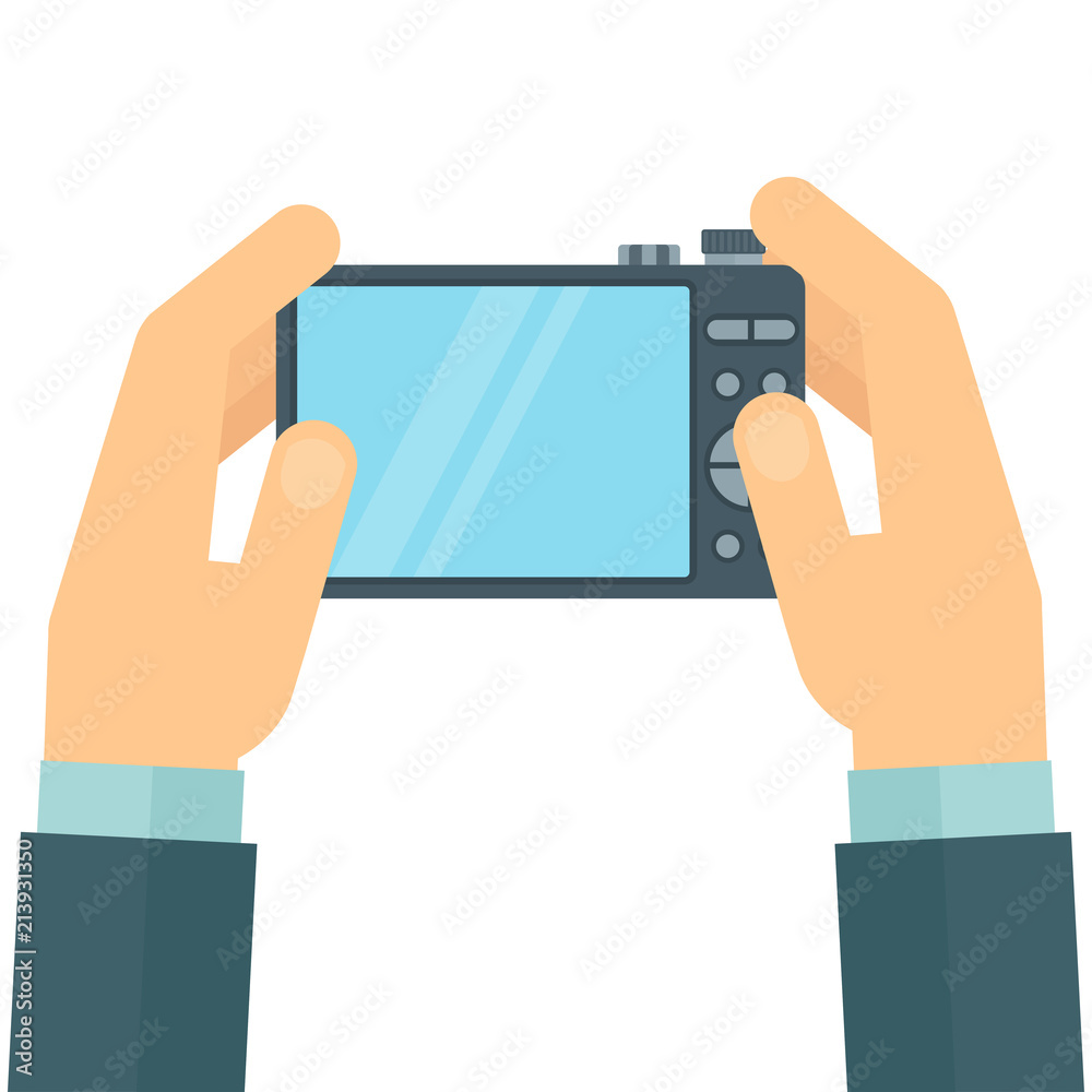 Photographer with a camera in his hands. Flat cartoon illustration ...