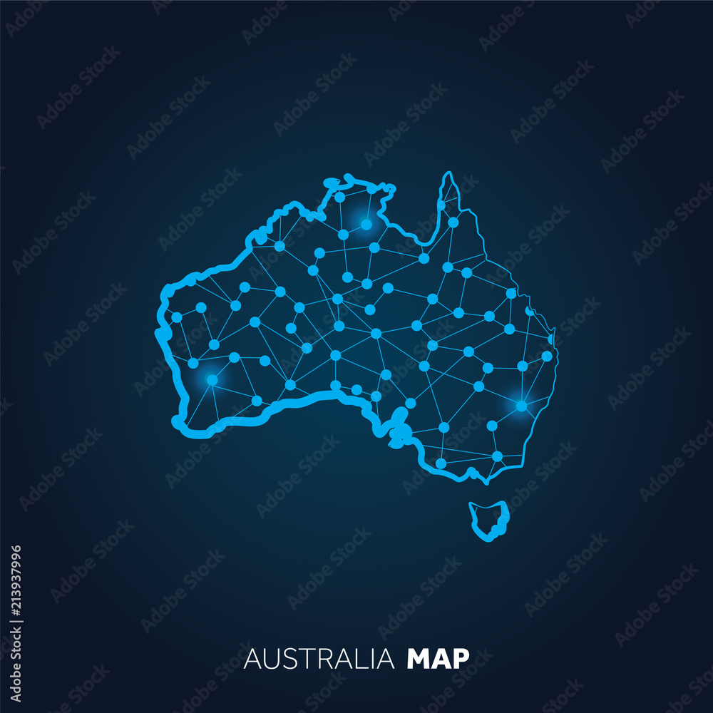 Map of Australia made with connected lines and glowing dots. Stock ...