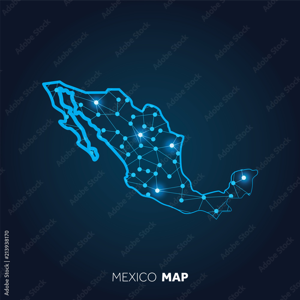 Map of Mexico made with connected lines and glowing dots. Stock Vector ...