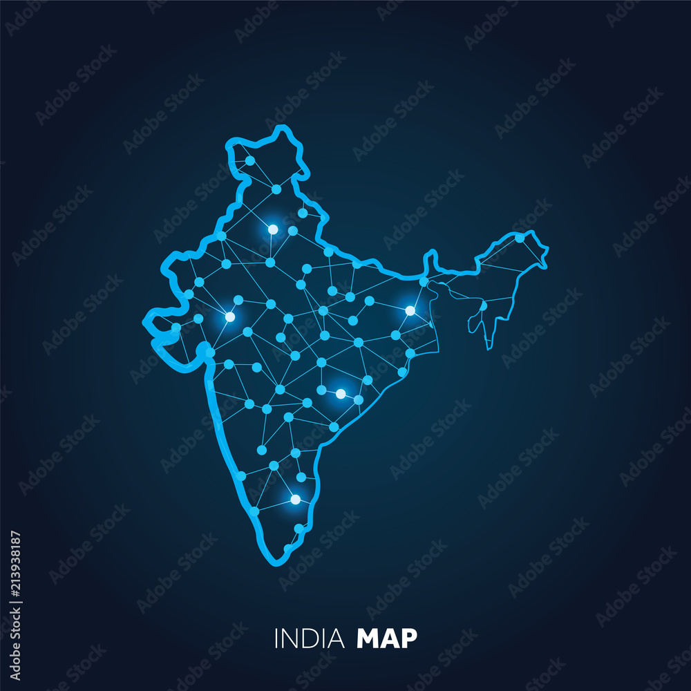 Map of India made with connected lines and glowing dots. #213938187 ...