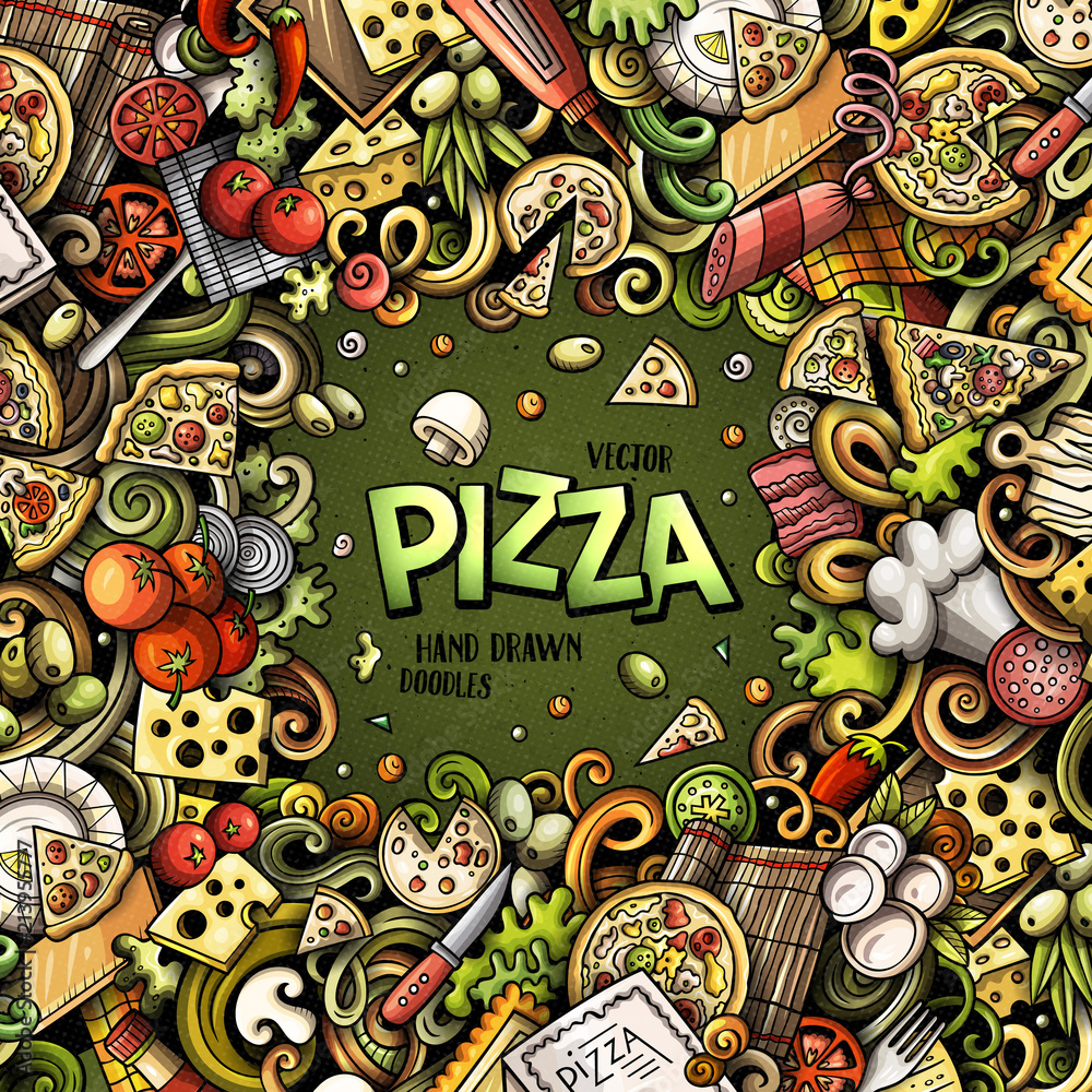 Cartoon vector doodles Pizza frame Stock Vector | Adobe Stock