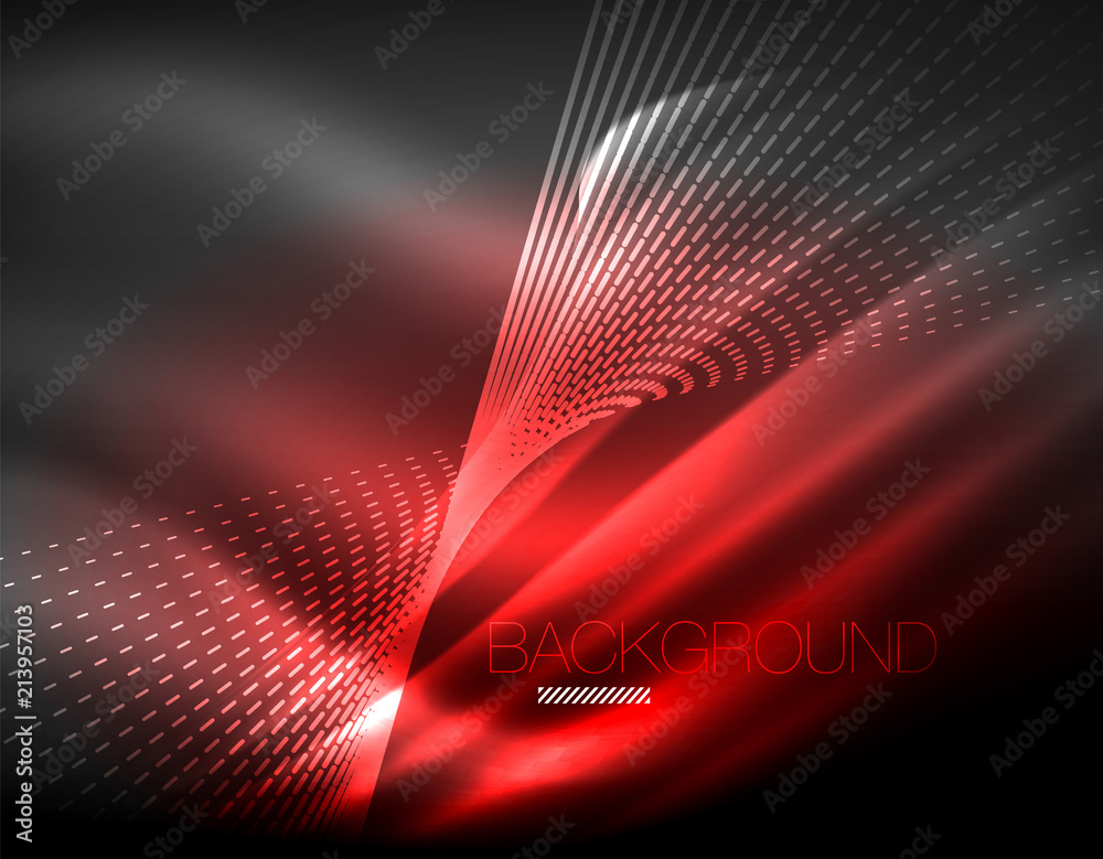 Smooth light effect, straight lines on glowing shiny neon dark ...