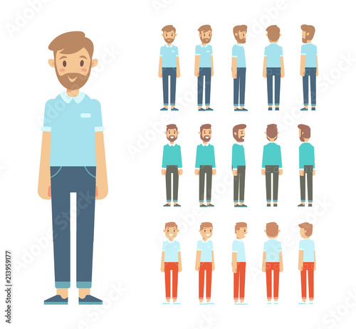 Front, side, back view animated character, separate parts of body ...