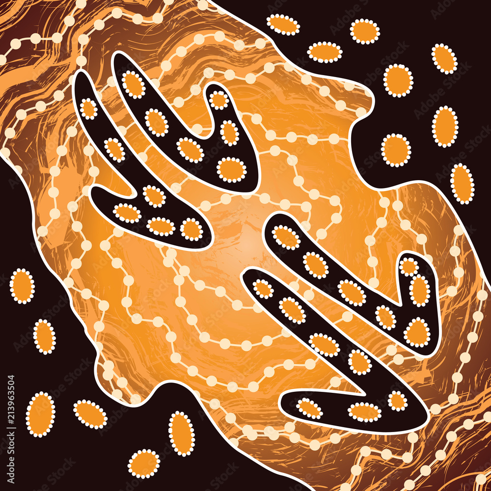 Aboriginal art vector background with kangaroo track. Stock Vector ...