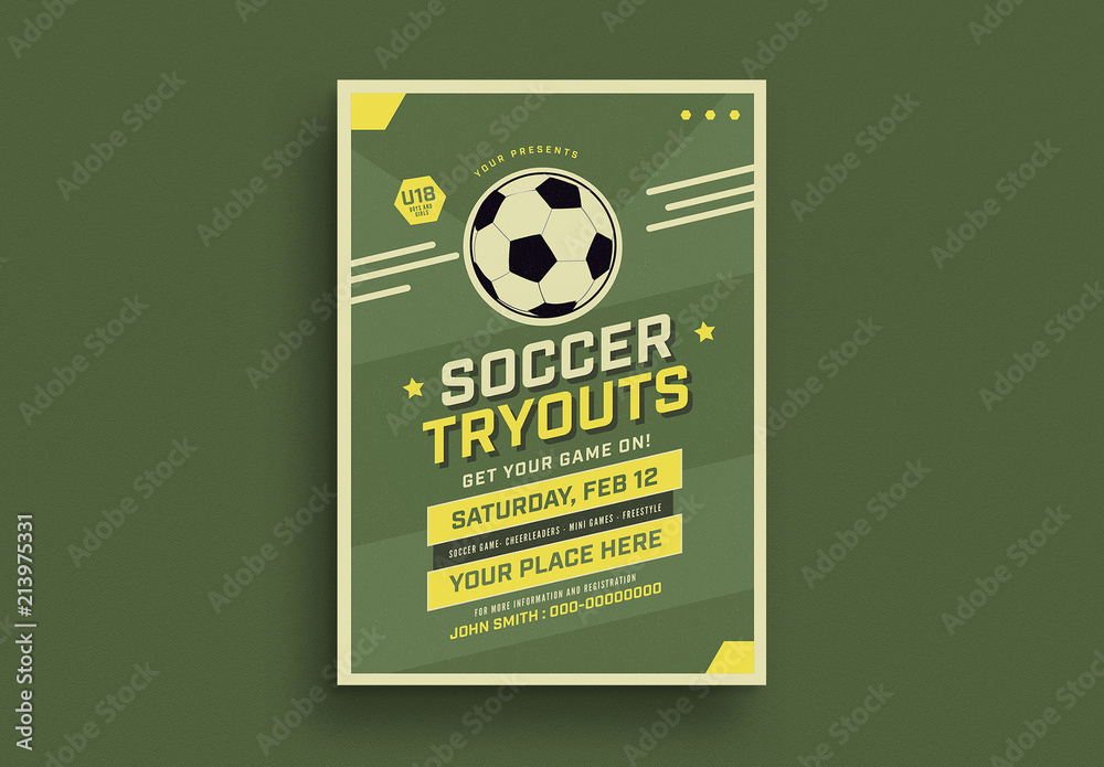 Soccer Tryouts Flyer Layout Stock Template | Adobe Stock