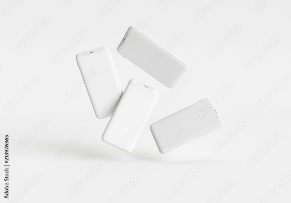 3D illustration render of phone cellphone mock up cell falling branding ...