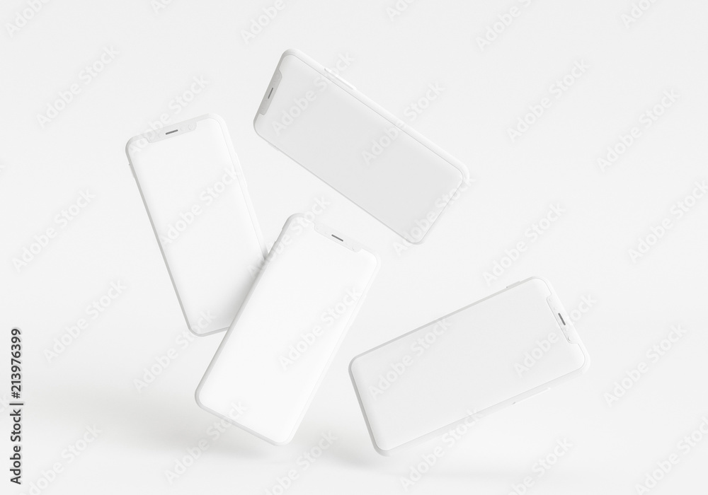 3D illustration render of phone cellphone mock up cell falling branding ...