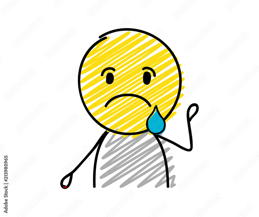 Icon of stickman with sad and crying facial expression. Vector. Stock ...