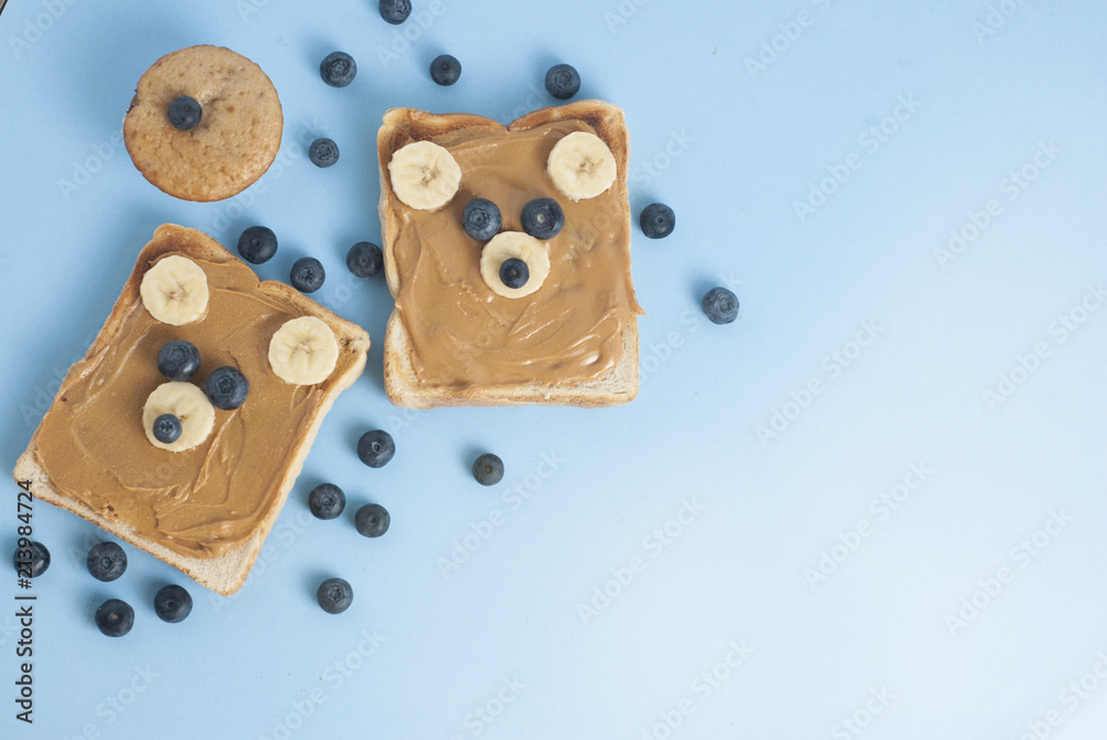Breakfast Toast Bear Shaped Peanut Butter Banana Bread Blueberry for ...