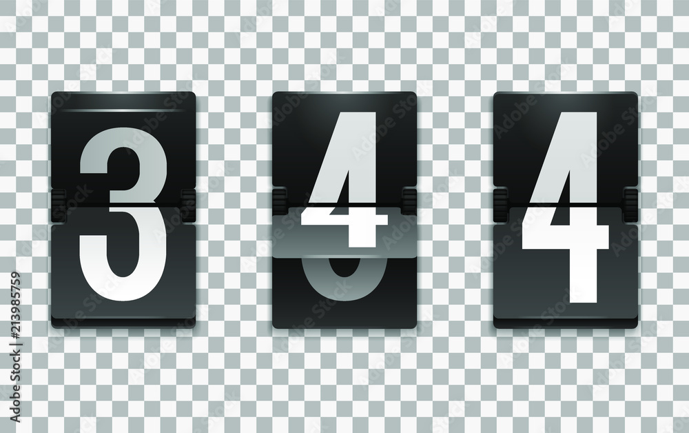 Mechanical scoreboard vector template with number 4; Flip countdown ...