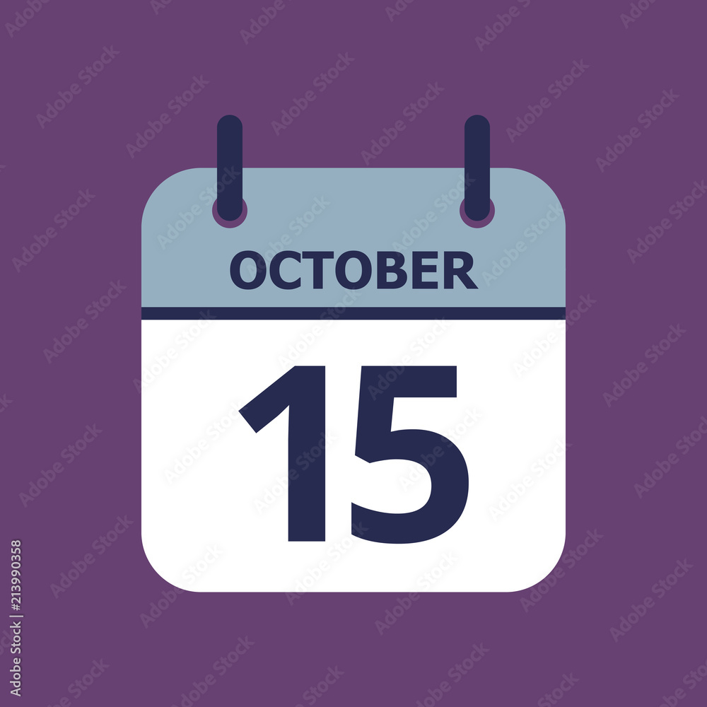 Flat icon calendar 15th of October isolated on purple background ...