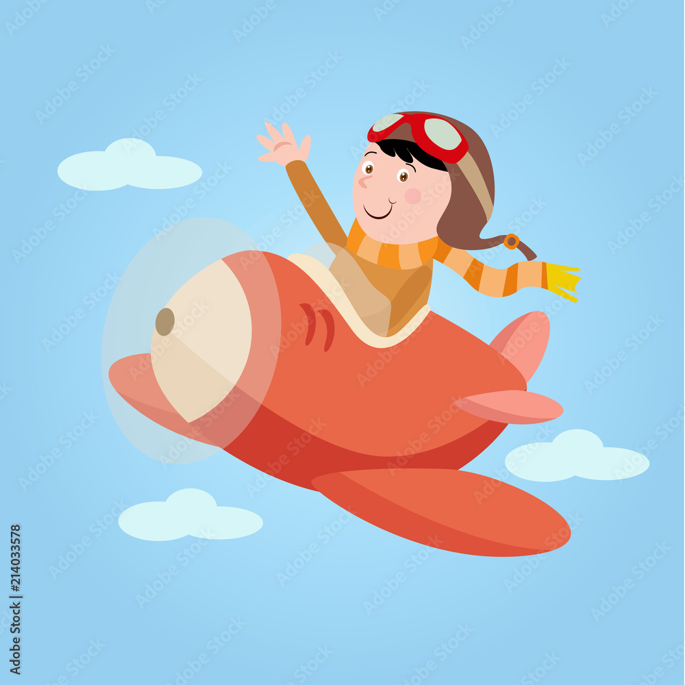 cute little pilot plane boys cartoon character Stock Vector | Adobe Stock