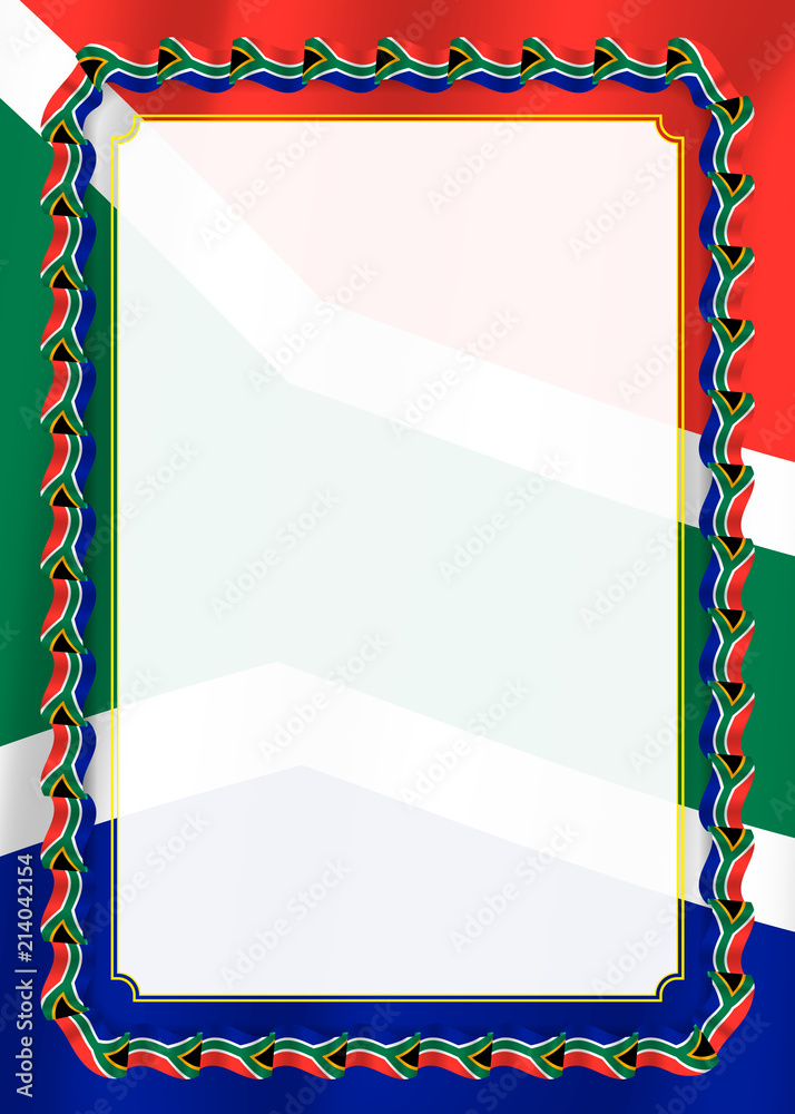 Frame and border of ribbon with South Africa flag, template elements ...