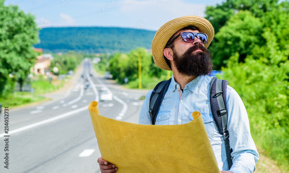 Expeditor backpacker map look direction travelling. Around world ...