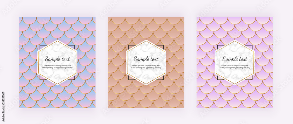Modern covers with mermaid scales. Mermaid tail with marble texture and ...
