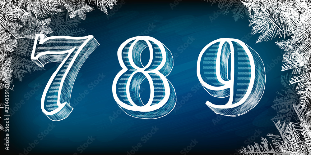 The set of numbers with a winter theme for Christmas. Vector hand drawn ...