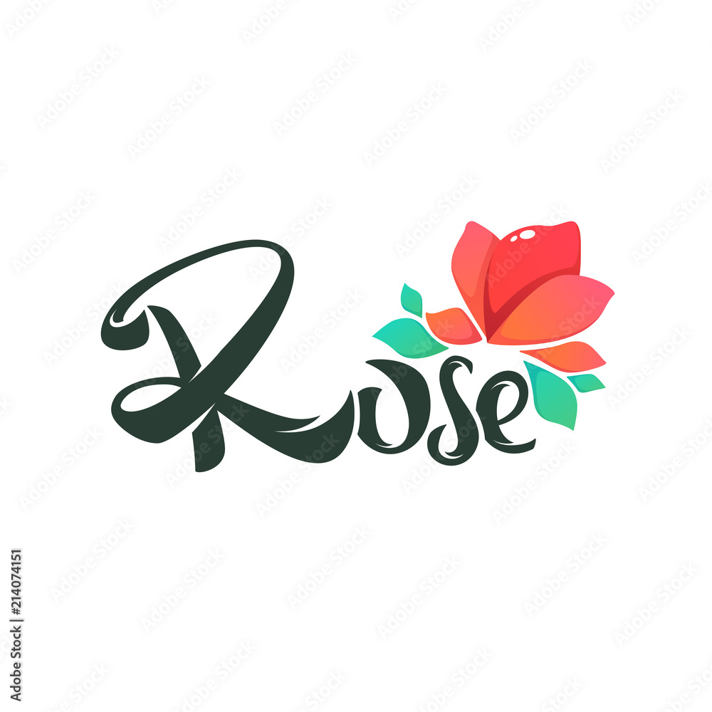 simple line art doodle Rose Flower Logo with lettering composition ...