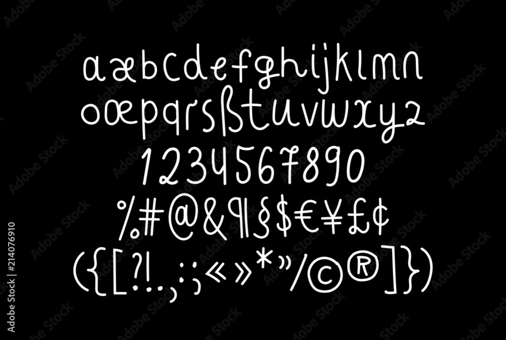 Hand written awkward and childish school naive linear script font ...