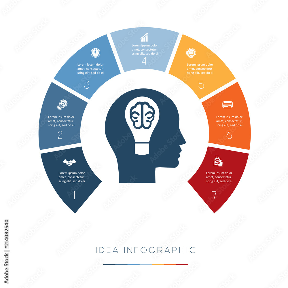 Head, lightbulb, brain. Conceptual idea infographic. Vector template 7 ...