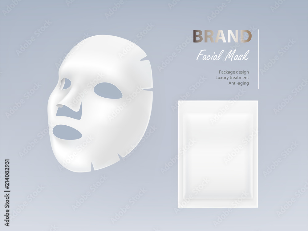 Realistic vector white sheet facial cosmetic mask isolated on ...