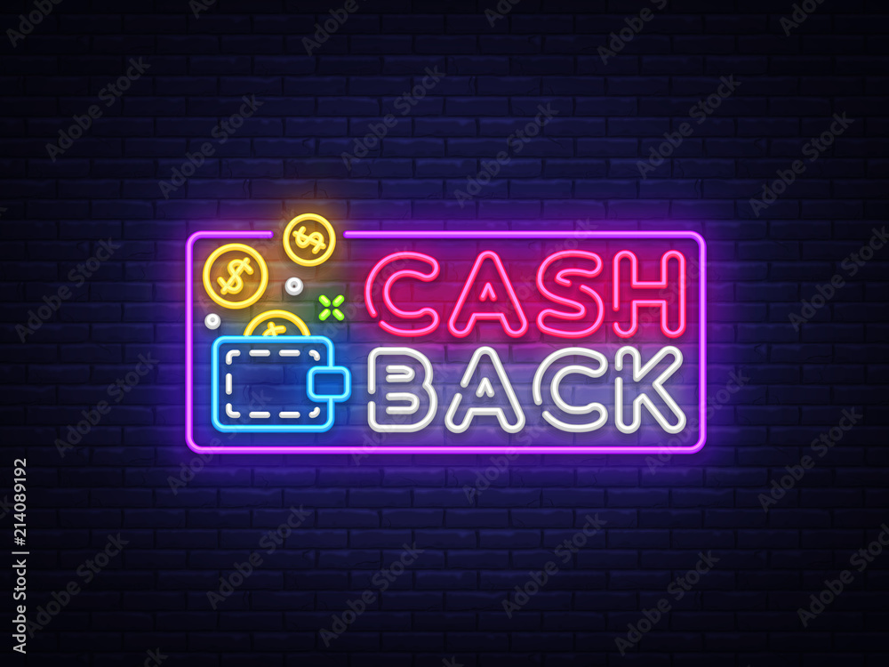 Cash Back sign vector design template. Wallet Cash Back symbols neon ...