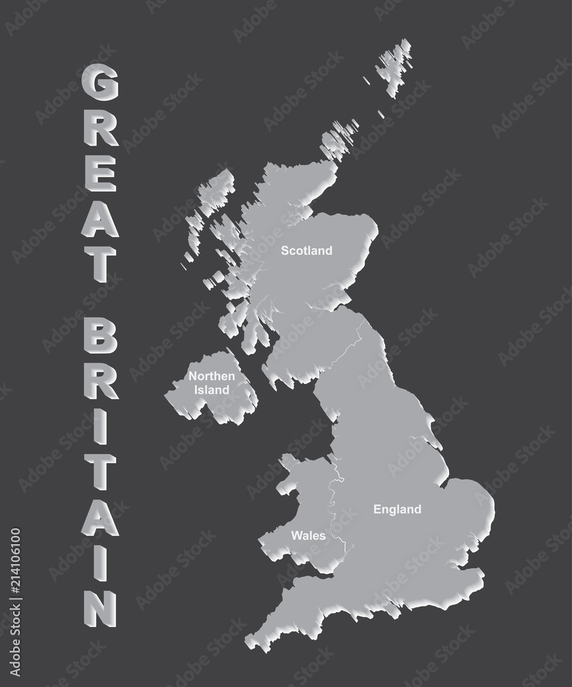 UNITED KINGDOM MAP, UK MAP with borders on grey background. Stock ...