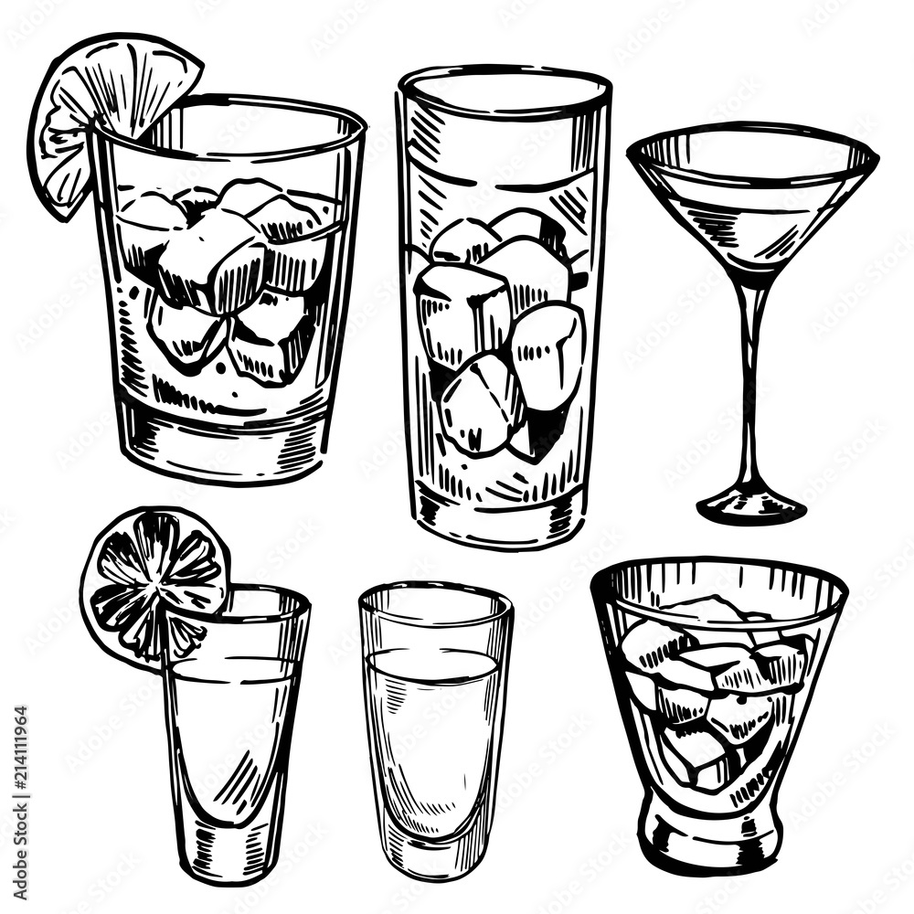 Sketch of cocktail glasses Stock Vector | Adobe Stock