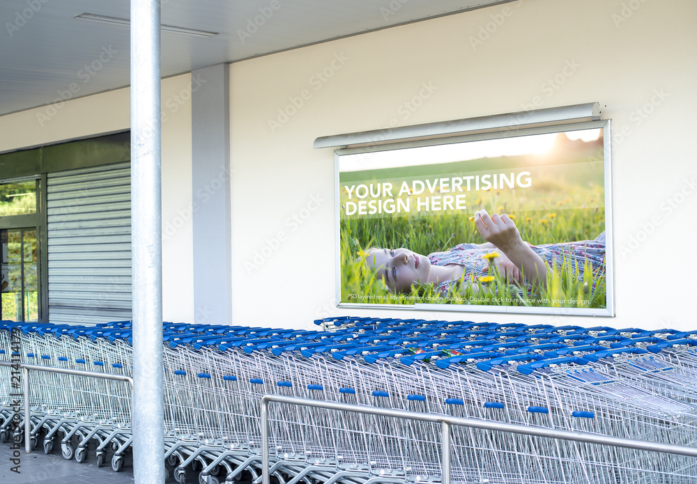 Advertisement Outside of Grocery Store Mockup Stock Template | Adobe Stock