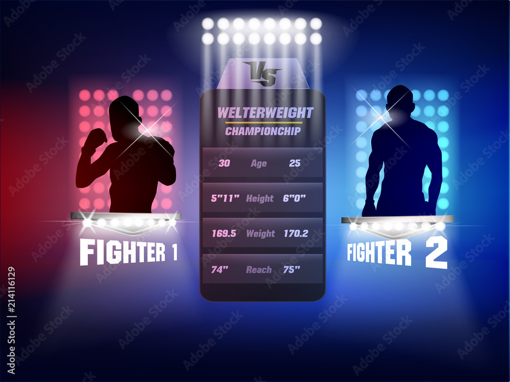 Versus screen design Announcement of a two fighters. Blue futuristic ...