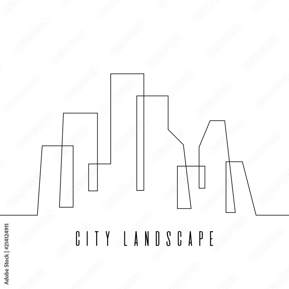 City Skyline continuous line drawing vector illustration. Stock Vector ...