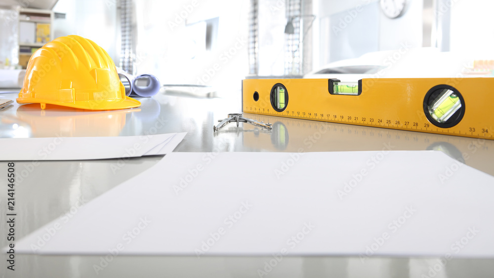 architectural office desk background construction project planning ...