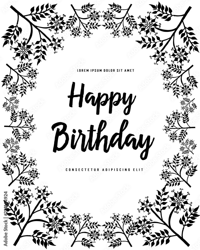 Happy birthday floral frame, vector doodle invitation background Stock ...