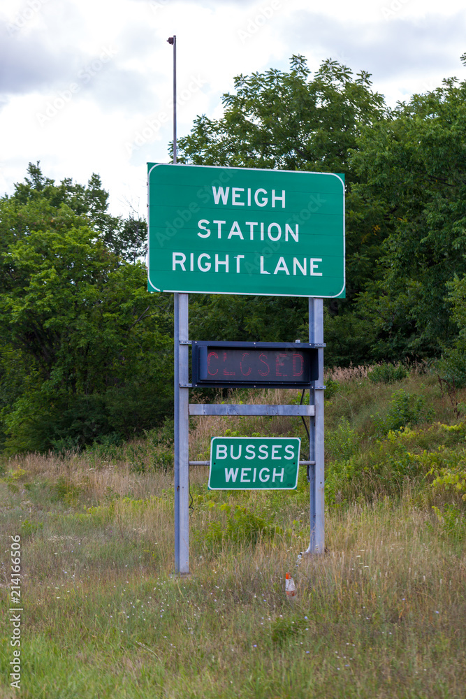 Weigh station sign on Interstate 44 indicating the scale is closed ...