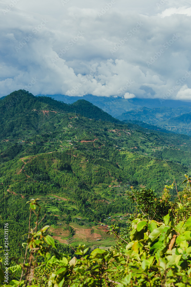 Arieal View of Beautiful Nepali Village sorrounded by the Green Forest ...