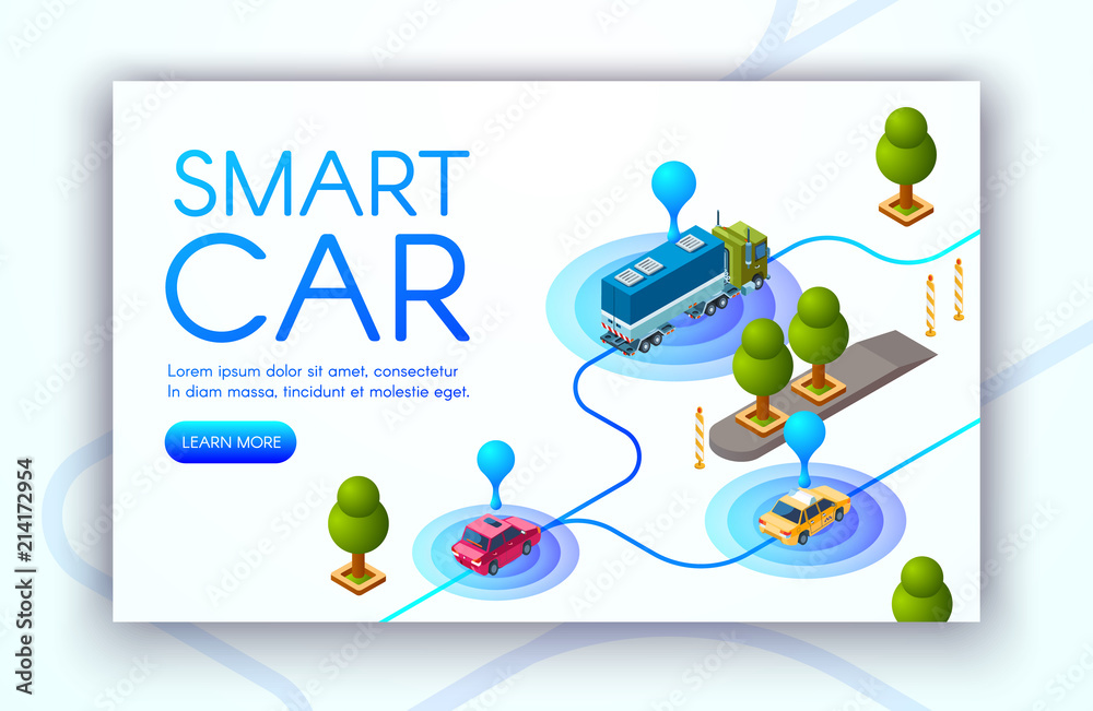 Smart car technology vector illustration of vehicle location tracking ...