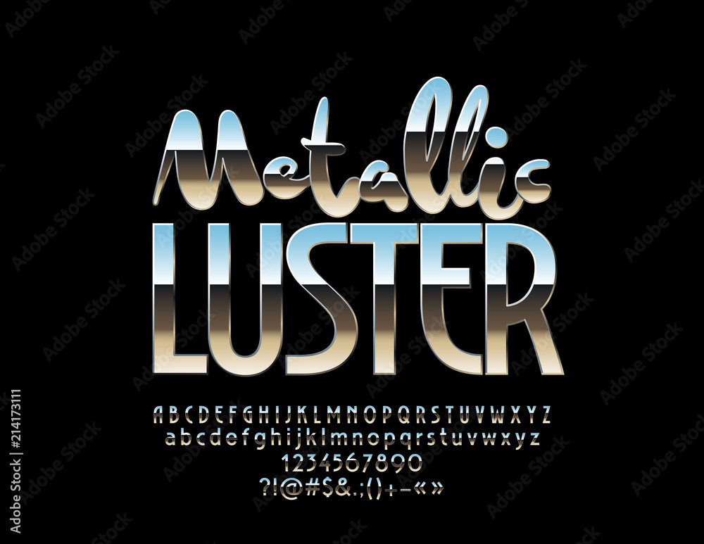 Vector Metallic Mirror Effect Font. Reflective silver luxury Alphabet ...