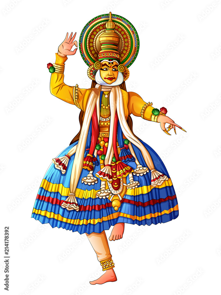Man performing Kathakali classical dance of Kerala, India Stock Vector ...