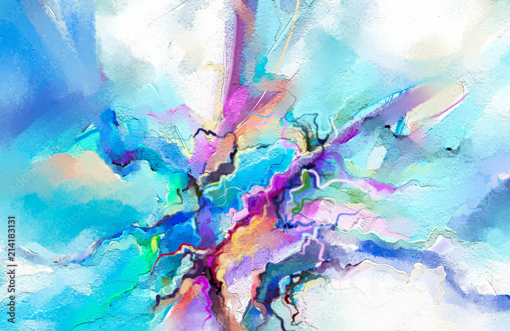 Abstract colorful oil painting on canvas texture. Hand drawn brush ...