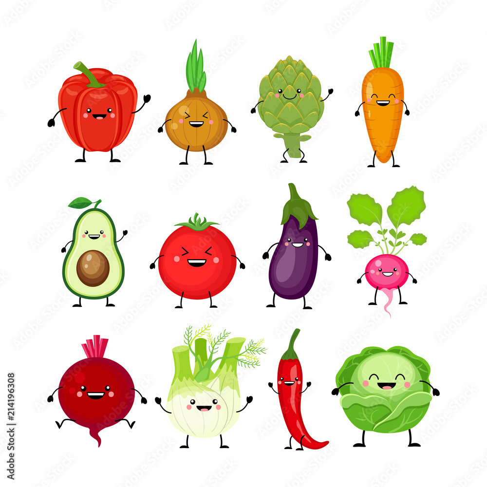 Funny cartoon set of different vegetables. Kawaii vegetables. S Stock ...