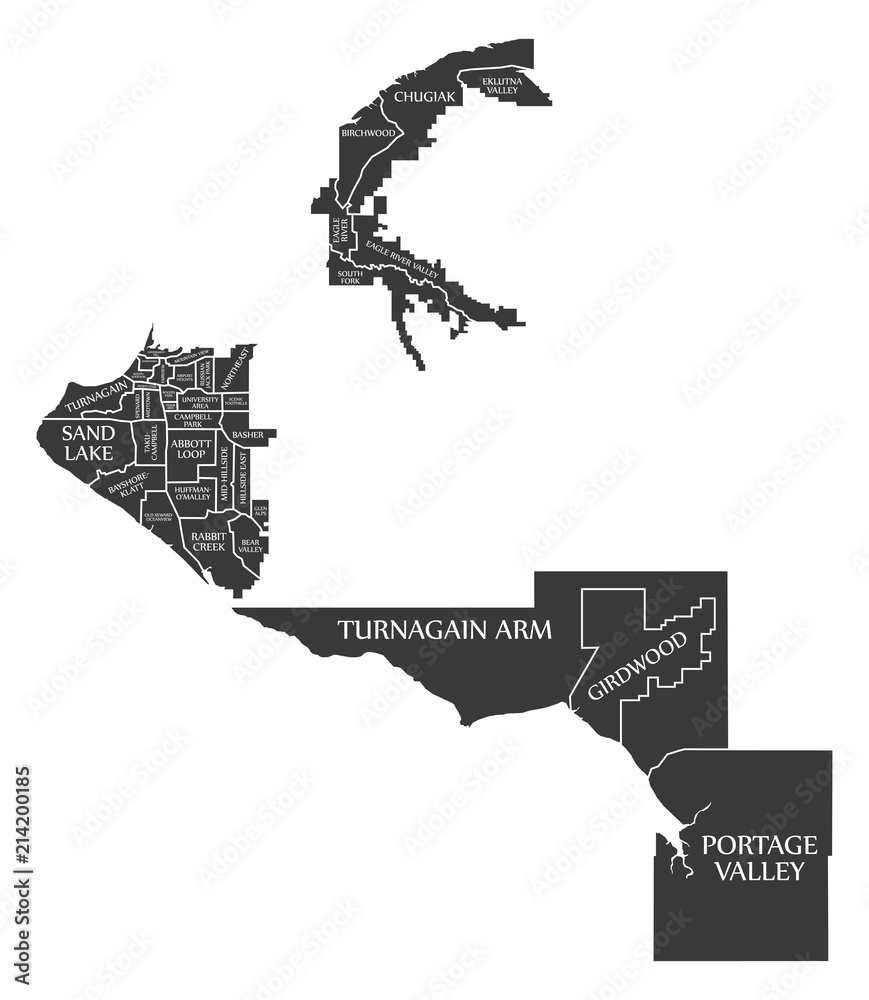 Anchorage Alaska city map USA labelled black illustration Stock Vector ...