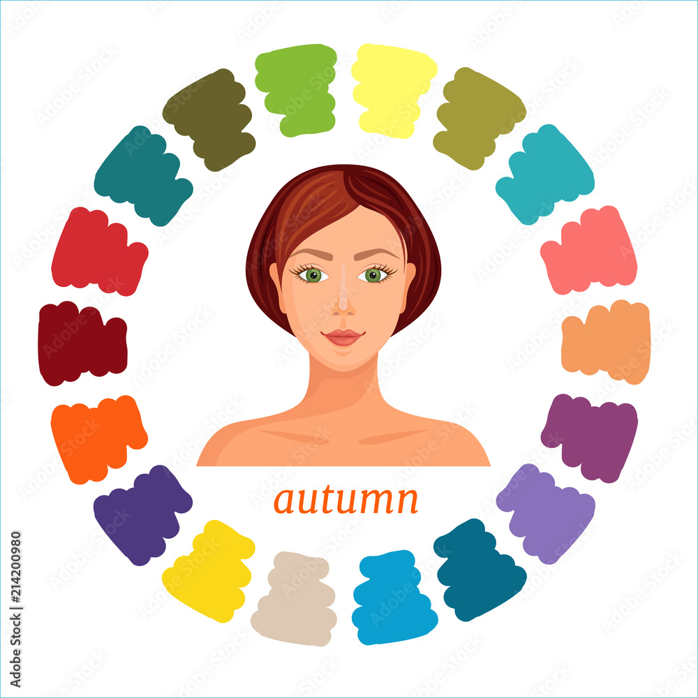 Autumn seasonal color type of female appearance. Color analysis palette ...