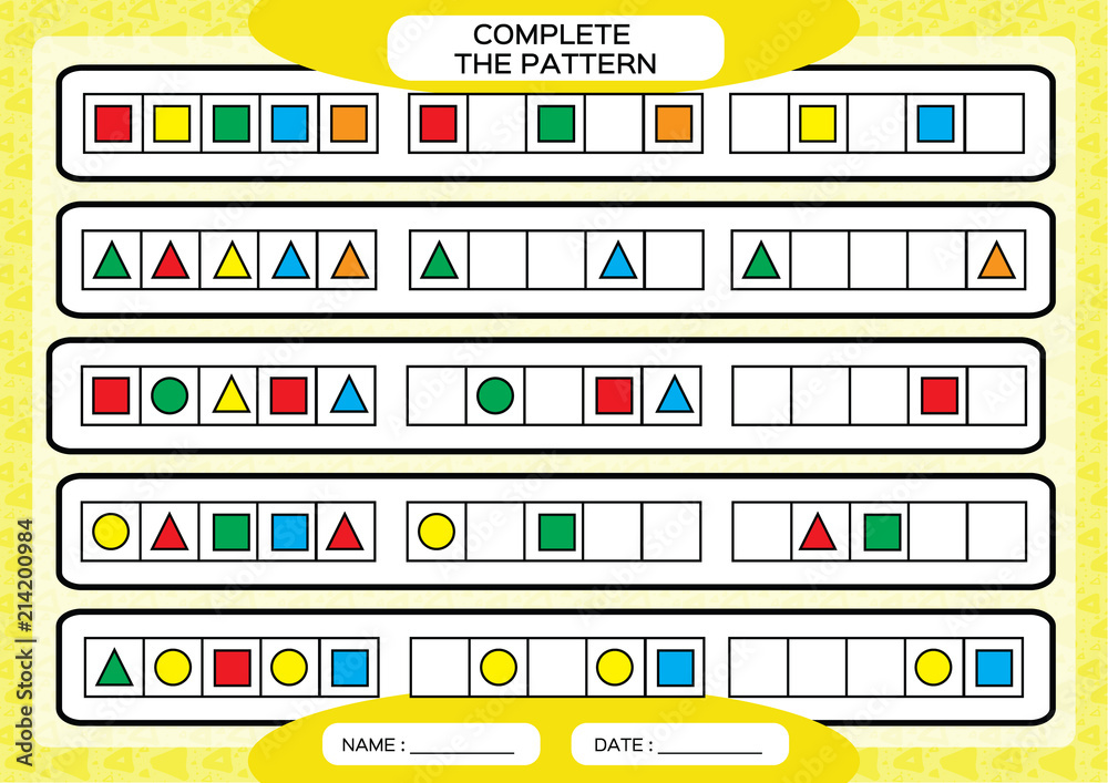 Complete simple repeating patterns. Worksheet for preschool kids ...
