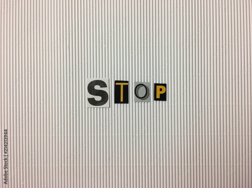 Collage de letras con la palabra “stop”. Stock Photo | Adobe Stock