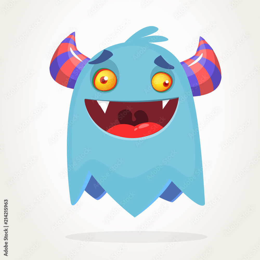Angry blue cartoon monster with horns. Big collection of cute monsters ...