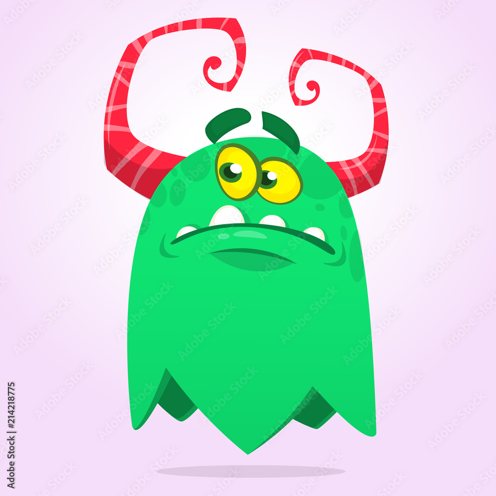 Cute grumpy cartoon monster. Vector illustration of monster upset sad ...
