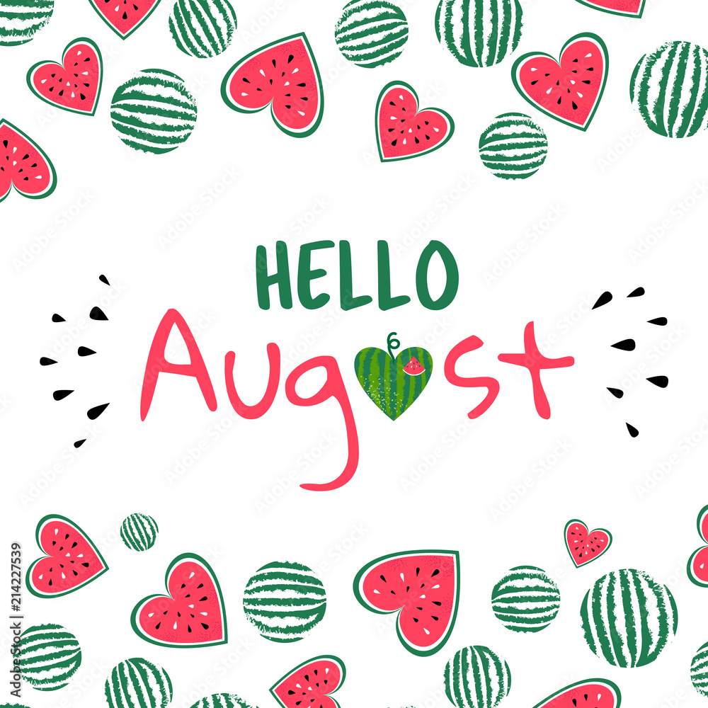 hello august watermelon card Stock Vector | Adobe Stock
