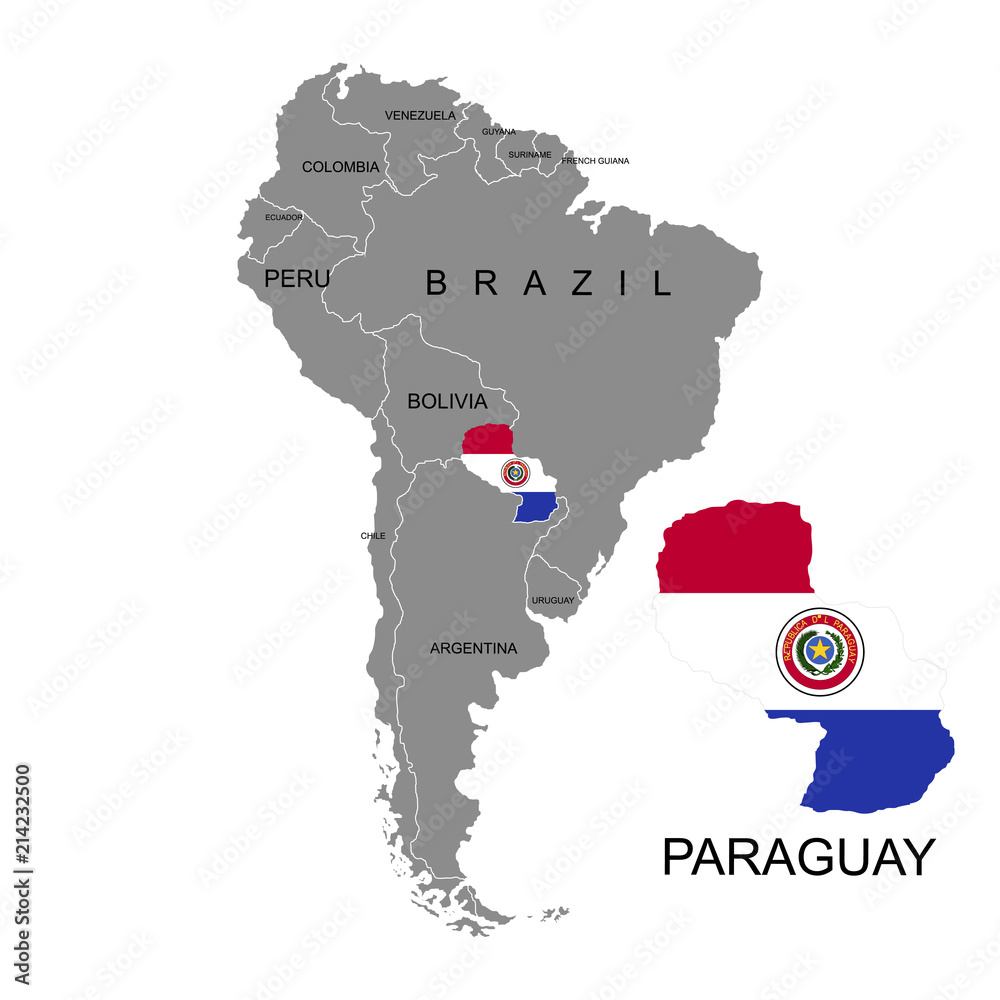 Territory of Paraguay on South America continent. White background ...