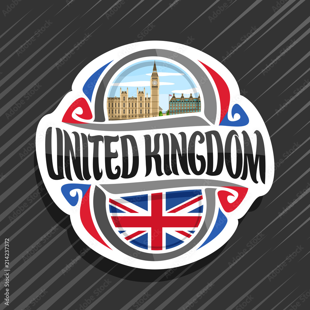 Vector logo for United Kingdom, fridge magnet with Union Jack state ...