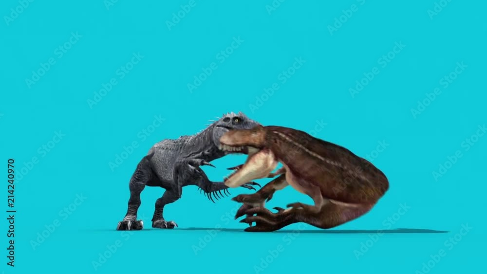 Jurassic World T Rex vs Indominus Rex Down Blue Screen 3D Rendering ...